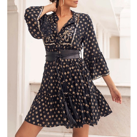 Miss June | Dresses | Miss June Paris Black Gold Embellished Dress ...